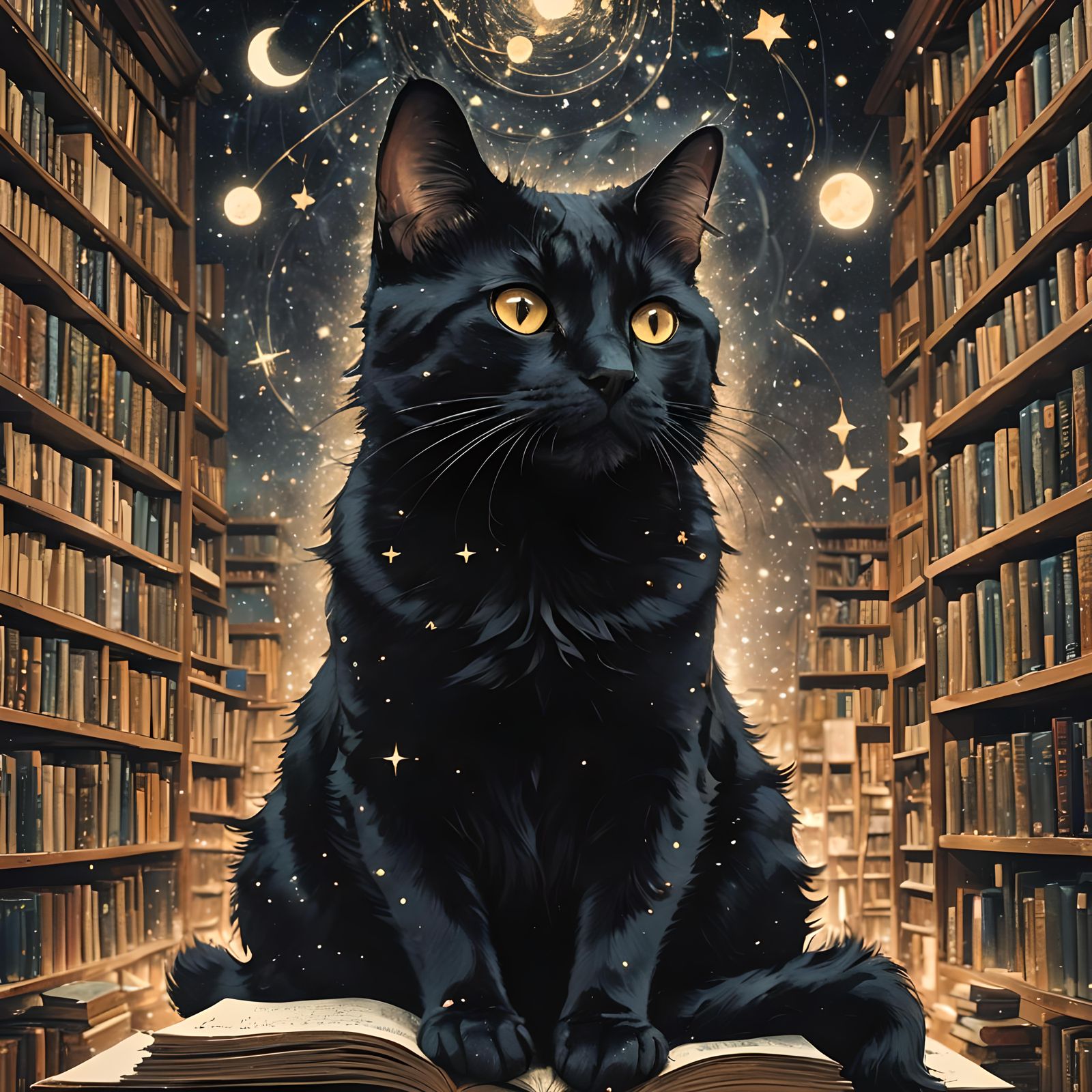 Starry Library Cat - AI Generated Artwork - NightCafe Creator