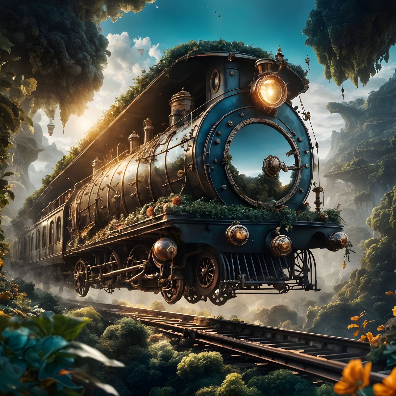 Eco Steampunk Nostalgic Futuristic Hover Train