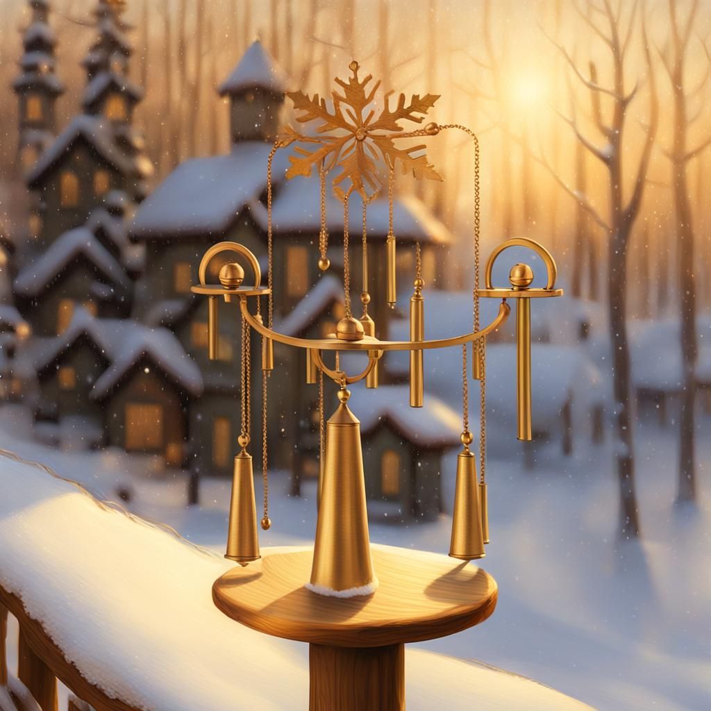 A brass Christmas Chime - Cozy Winter Brass Chime in Warm Im...