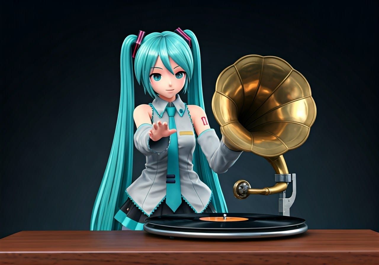 Virtual Idol Scratches Vintage Record Player in Di... - AI Art