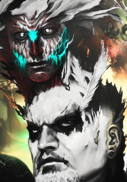 close-up of Broly with an obsidian face, promethean_alien_deity ...