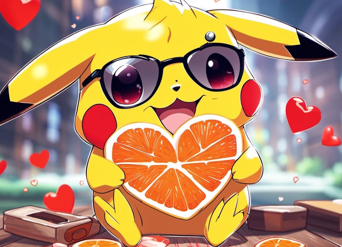 Pikachu Eating Heart Orange - AI Generated Artwork - NightCafe Creator