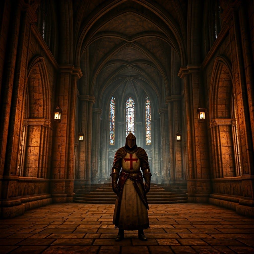 Templar in Ancient Jerusalem Underground Chapel - AI Art