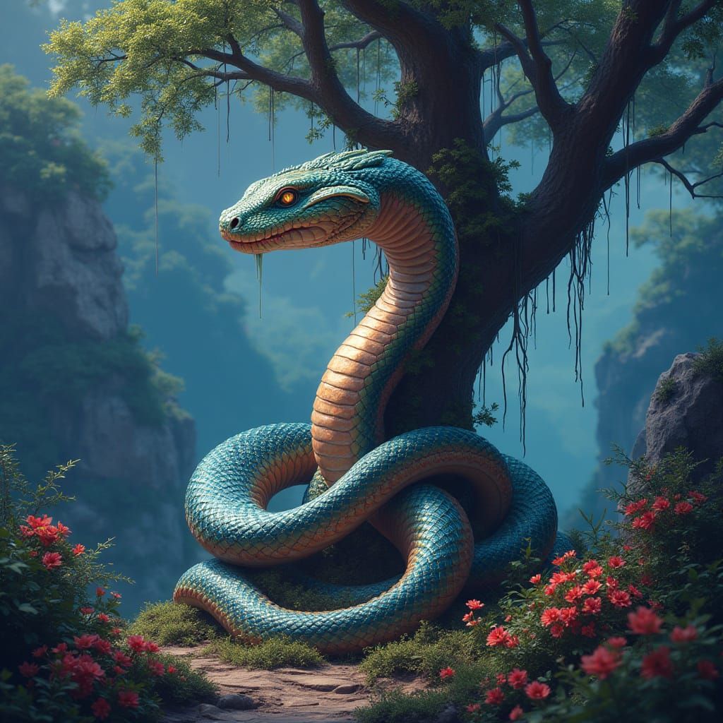 Drippy snake - Majestic Drippy Snake in Vibrant Surreal Land...