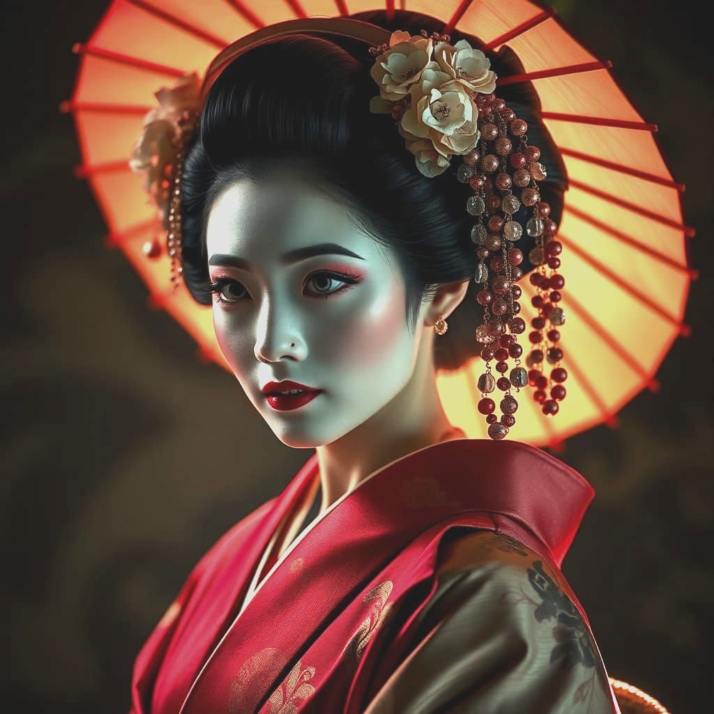 Geisha Lady - Japanese Geisha in Dramatic Light
