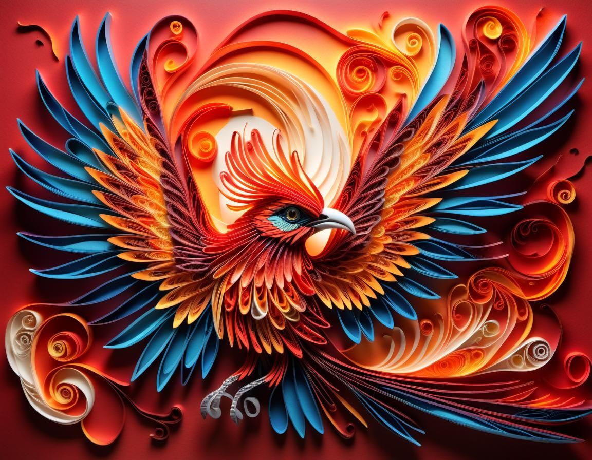 Firebird Takes Flight - Surreal Firebird Takes Flight in Bla...