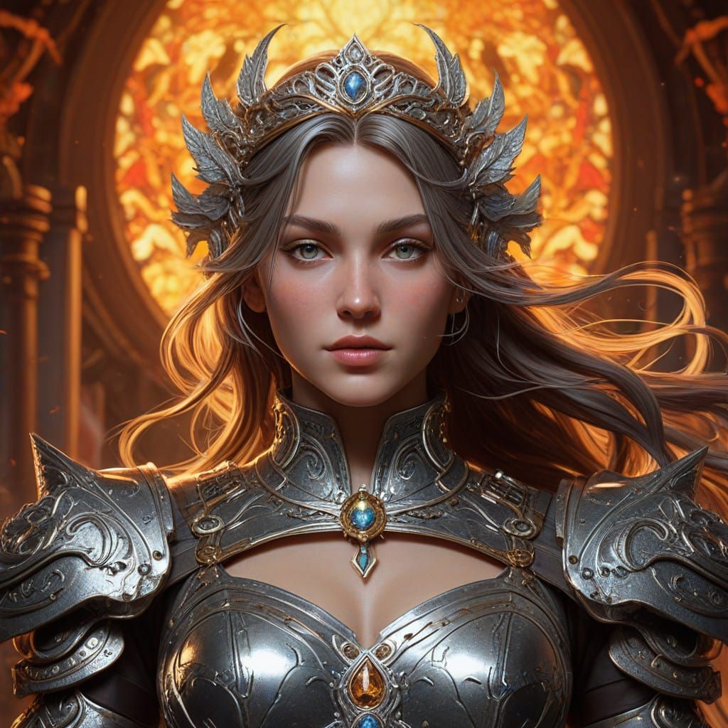 Majestic Silver and Gold Knight Confronts Fiery Dr... - AI Art