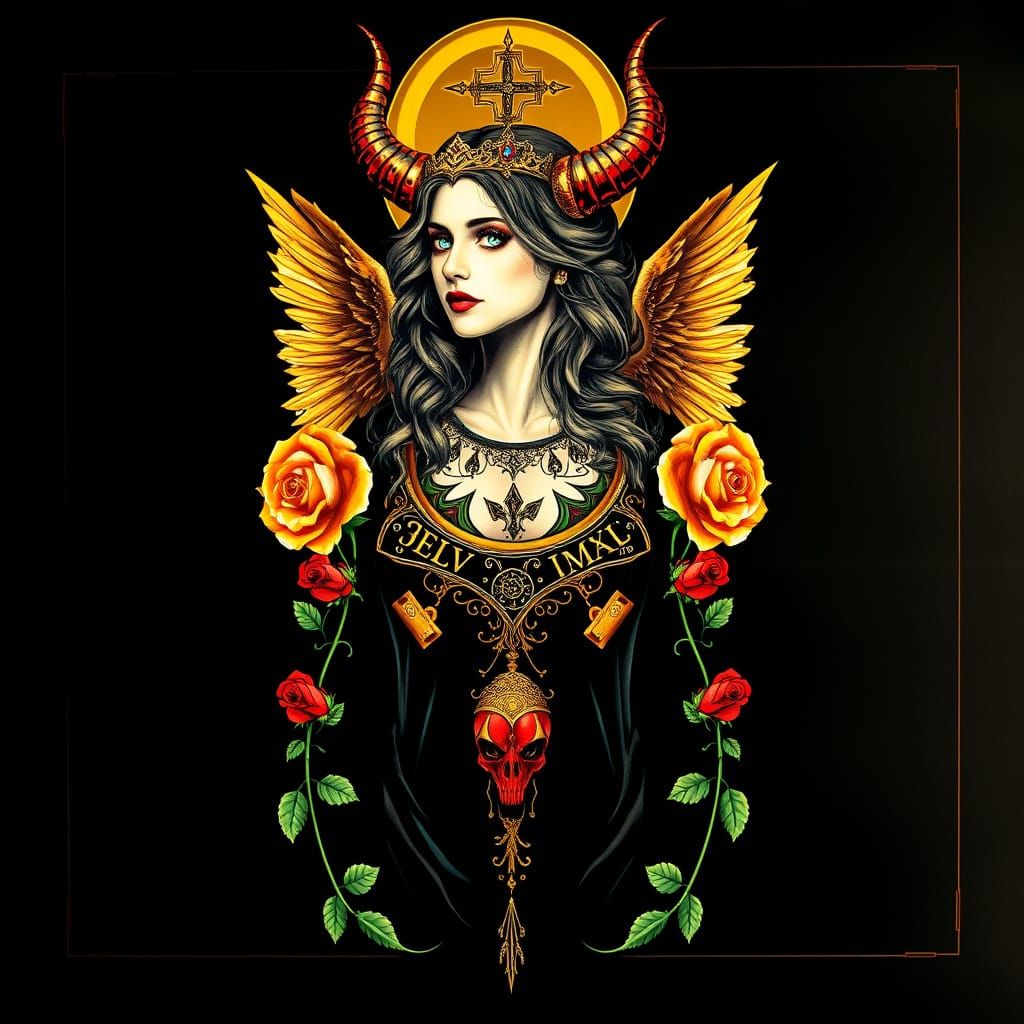 The Devil Priestess - Chicano Goddess in Gold and Black