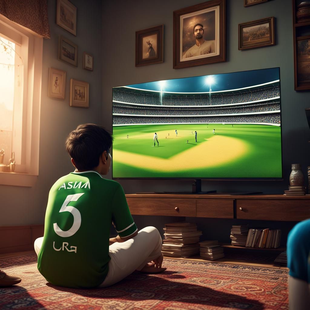 "A Pakistani boy Asim watching Pakistan Vs India cricket Match in room ...