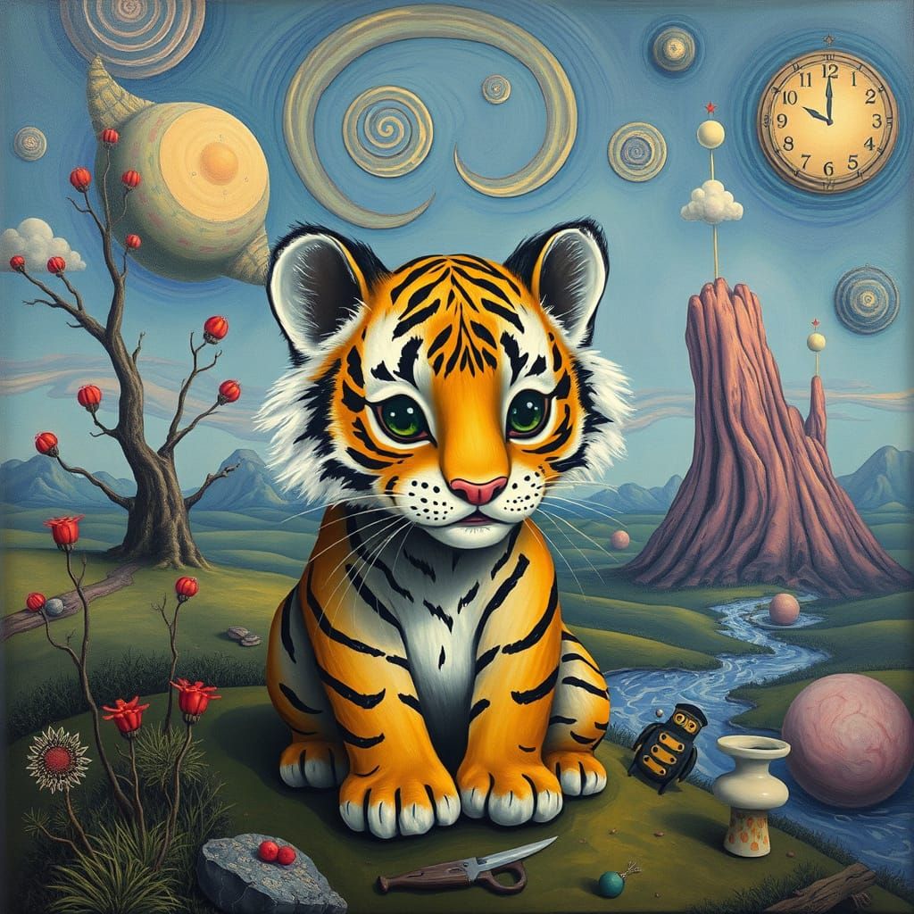 Whimsical Tiger in a Dreamlike World of Artistic M... - AI Art