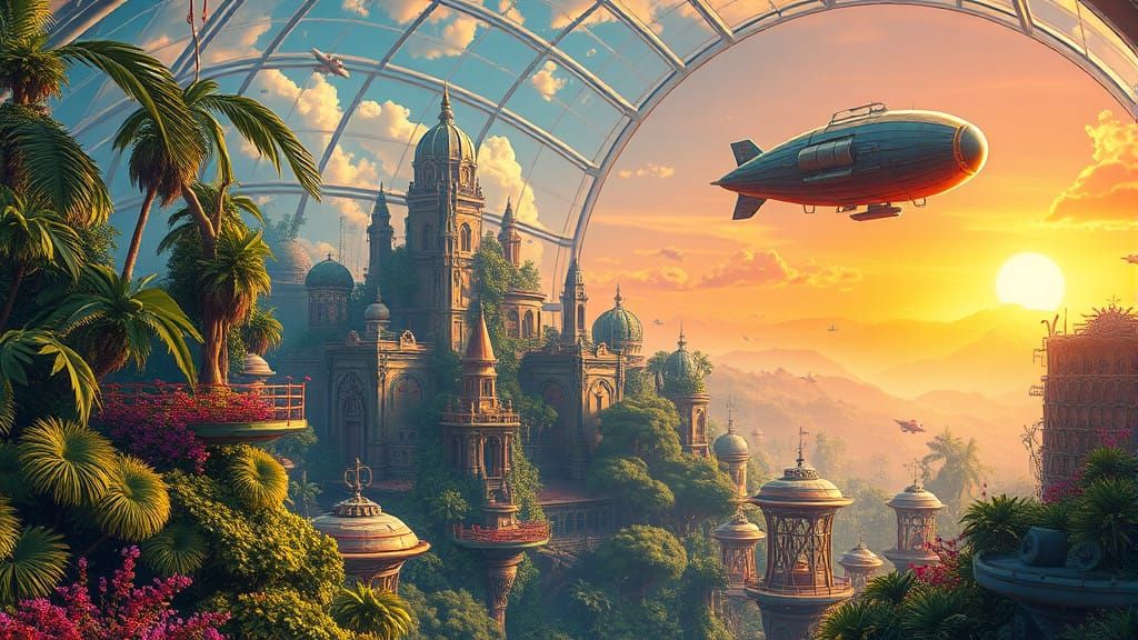 Utopian Biosphere City in Vibrant Solarpunk Style - AI Art