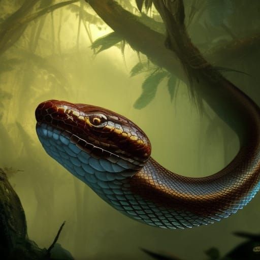 Hyperrealistic snake, beautiful scales, realistic eye, snake tongue ...