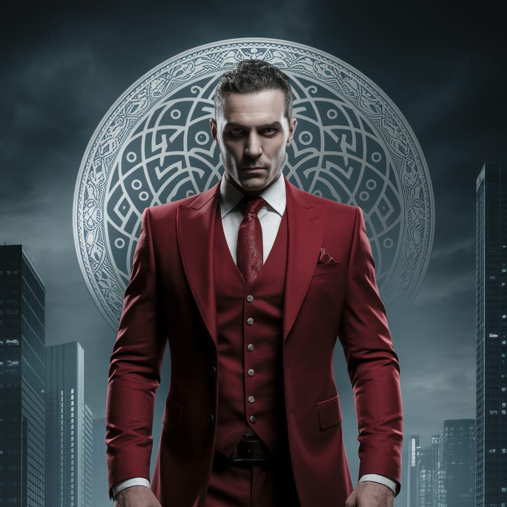 A modern day vampire wearing a blood red suit in downtown Chicago ...