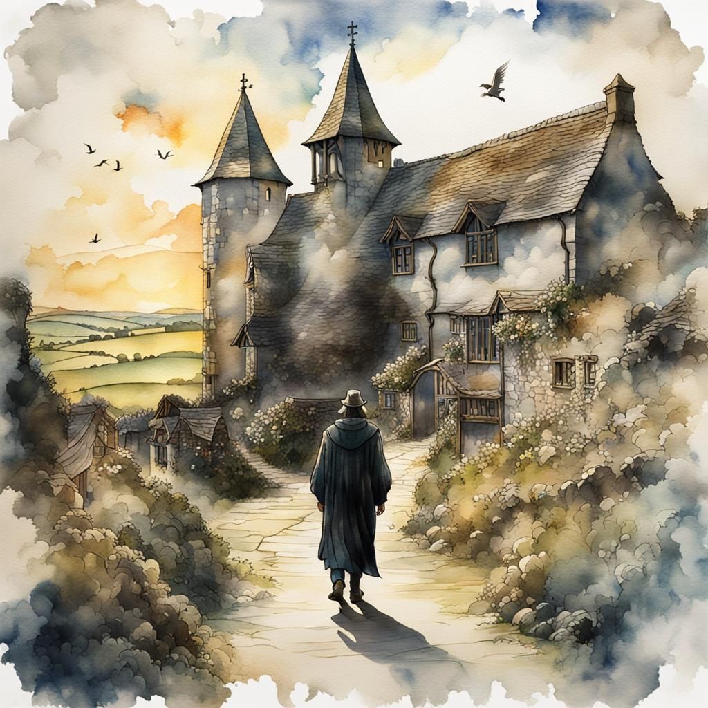 Merlin the Wizard in a medieval village - AI Generated Artwork ...