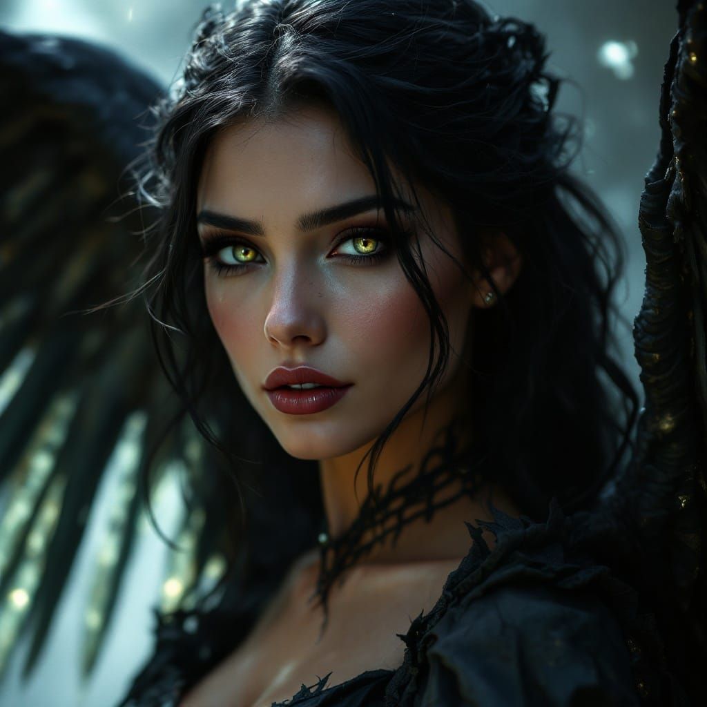 Ethereal Fallen Angel Revealed in Shadowy Beauty - AI Art