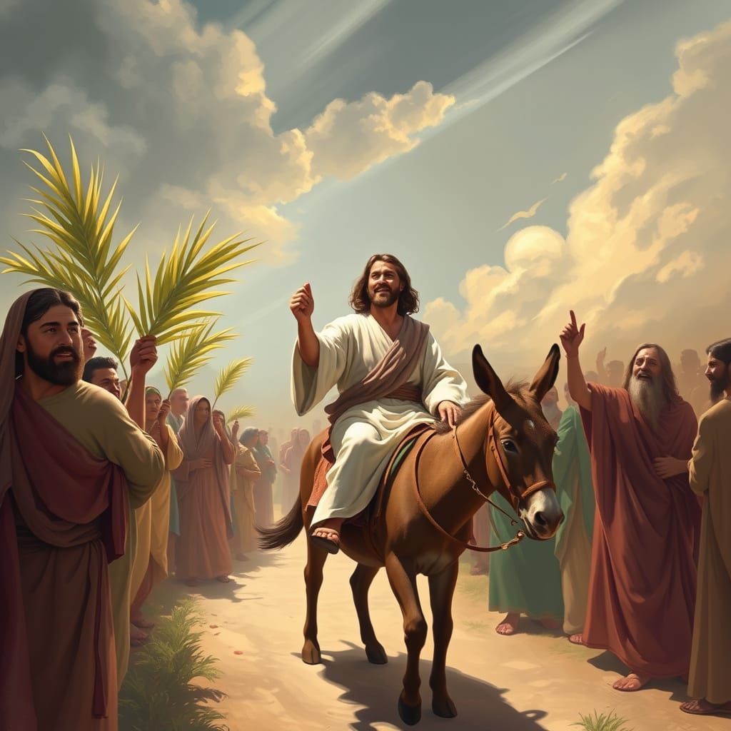 Jesus Christ Rides into Jerusalem on Palm Sunday - AI Art