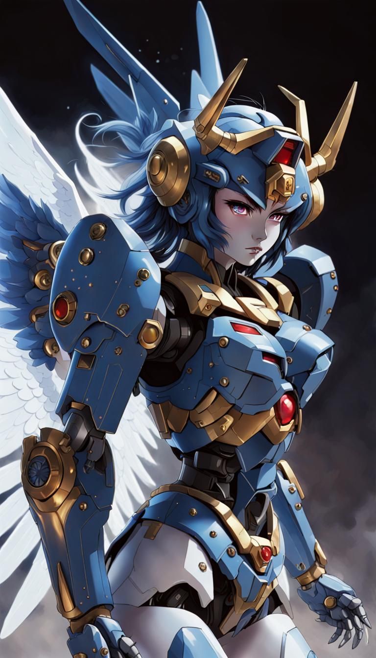 blue oni mecha waifu - AI Generated Artwork - NightCafe Creator