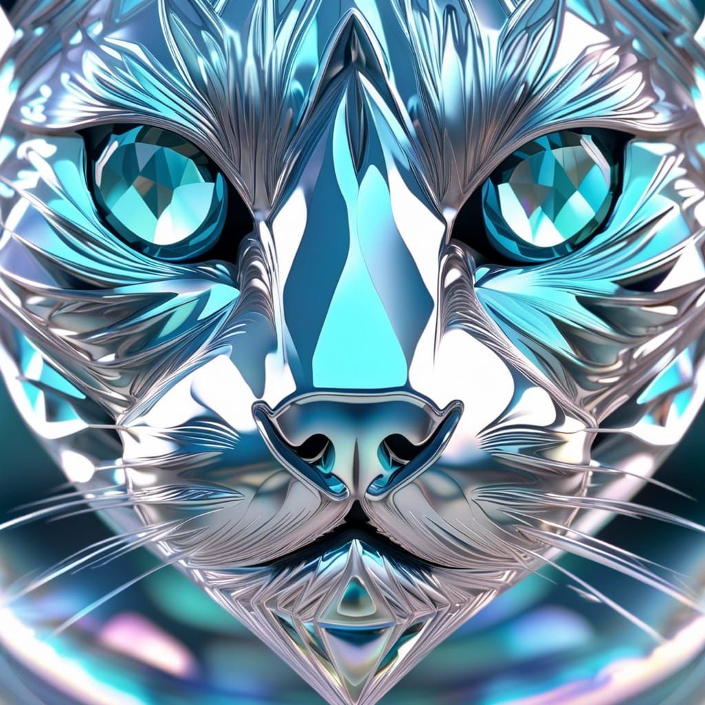 transparent, translucent diamond gemstone highly detailed cat carving ...
