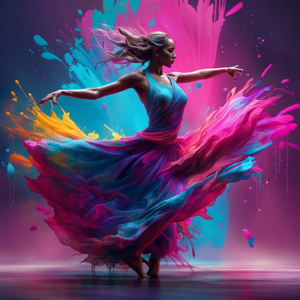 Color Splash Art of a woman dancing. Dramatic , colorful, pink , purple ...