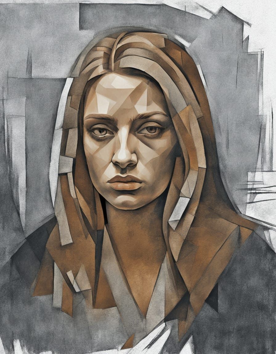 Cubist Portrait in Moody Charcoal and Pencil - AI Art