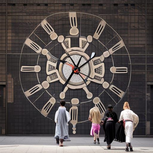 A giant clock with many hands Rebecca Sugar hypermodernism chalk art ...