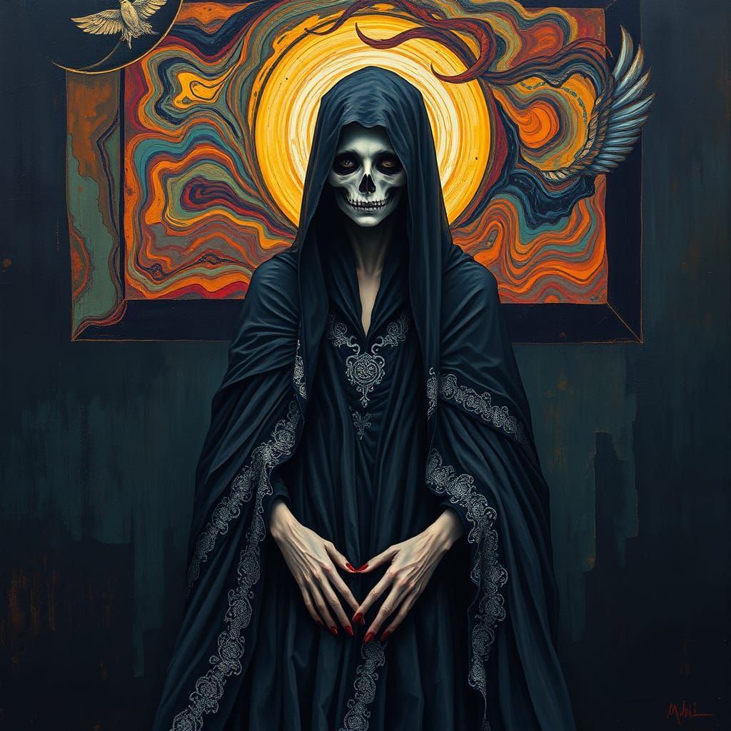 Death Personified in Vibrant Egg Tempera Oil Paint... - AI Art
