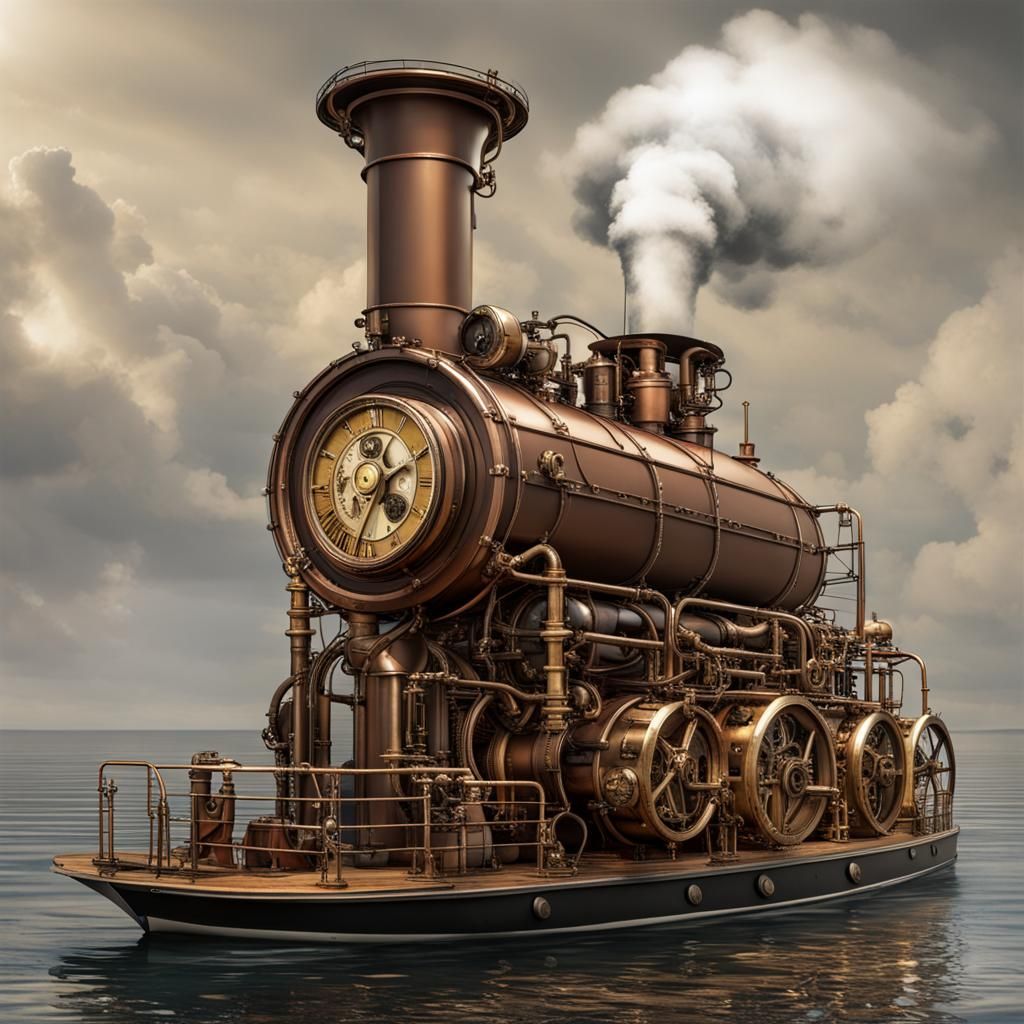Steamer boat steampunk engine - AI Generated Artwork - NightCafe Creator
