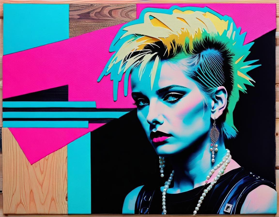 Madonna, blonde, 1980s, punk, abstract, soft pastels colors,collage ...