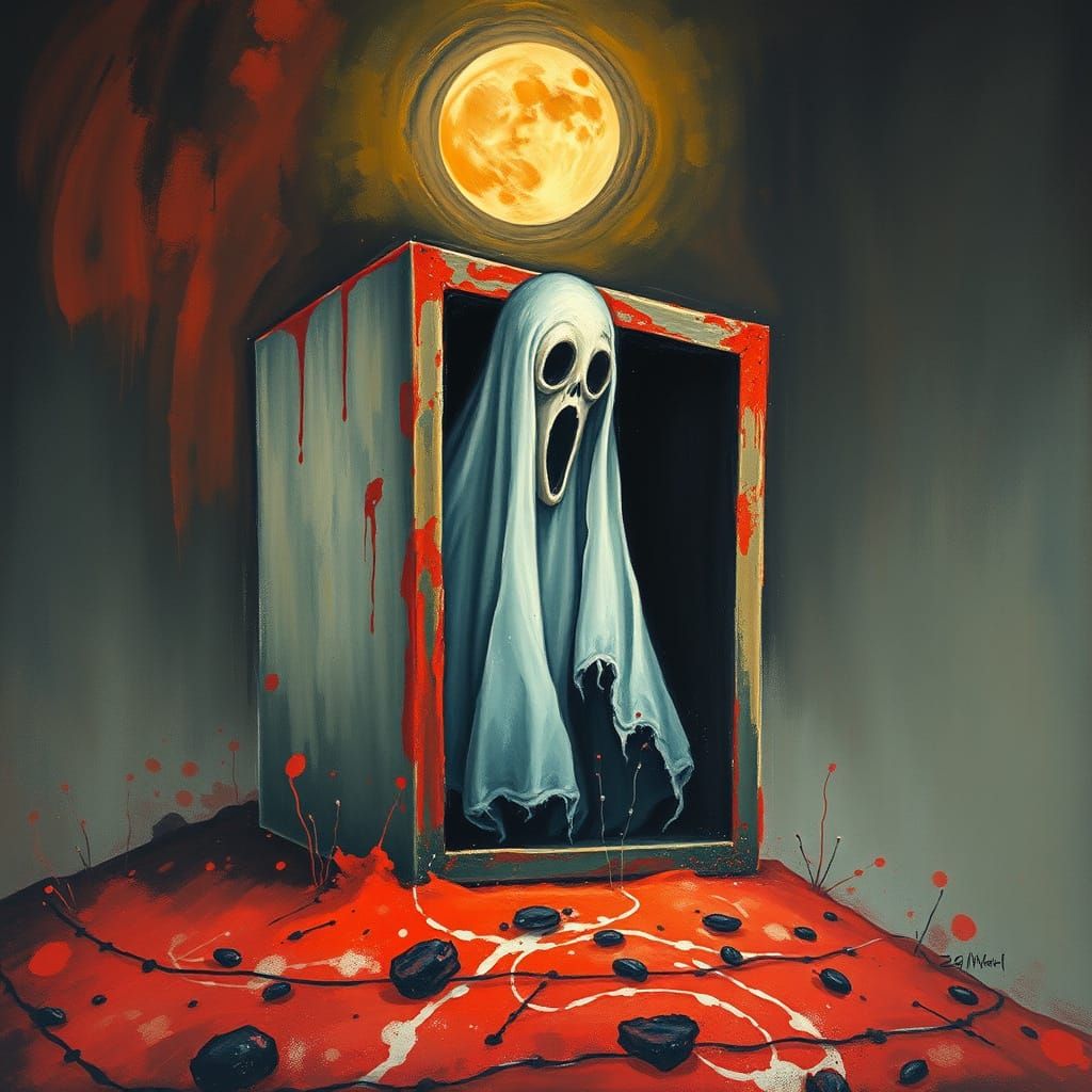 Ethereal Horror Scene in Gouache Style - AI Art