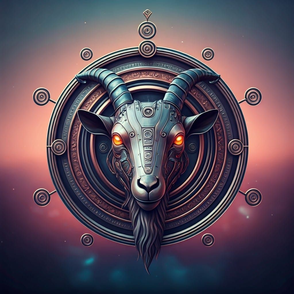 Surreal Mecha Goat Logo in Pastel Pink and Rose Go... - AI Art