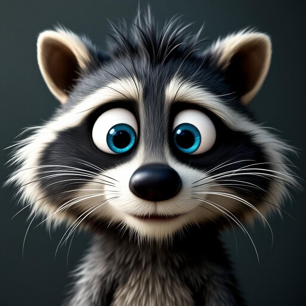 Expressive Cartoon Raccoon in Whimsical Style - AI Art
