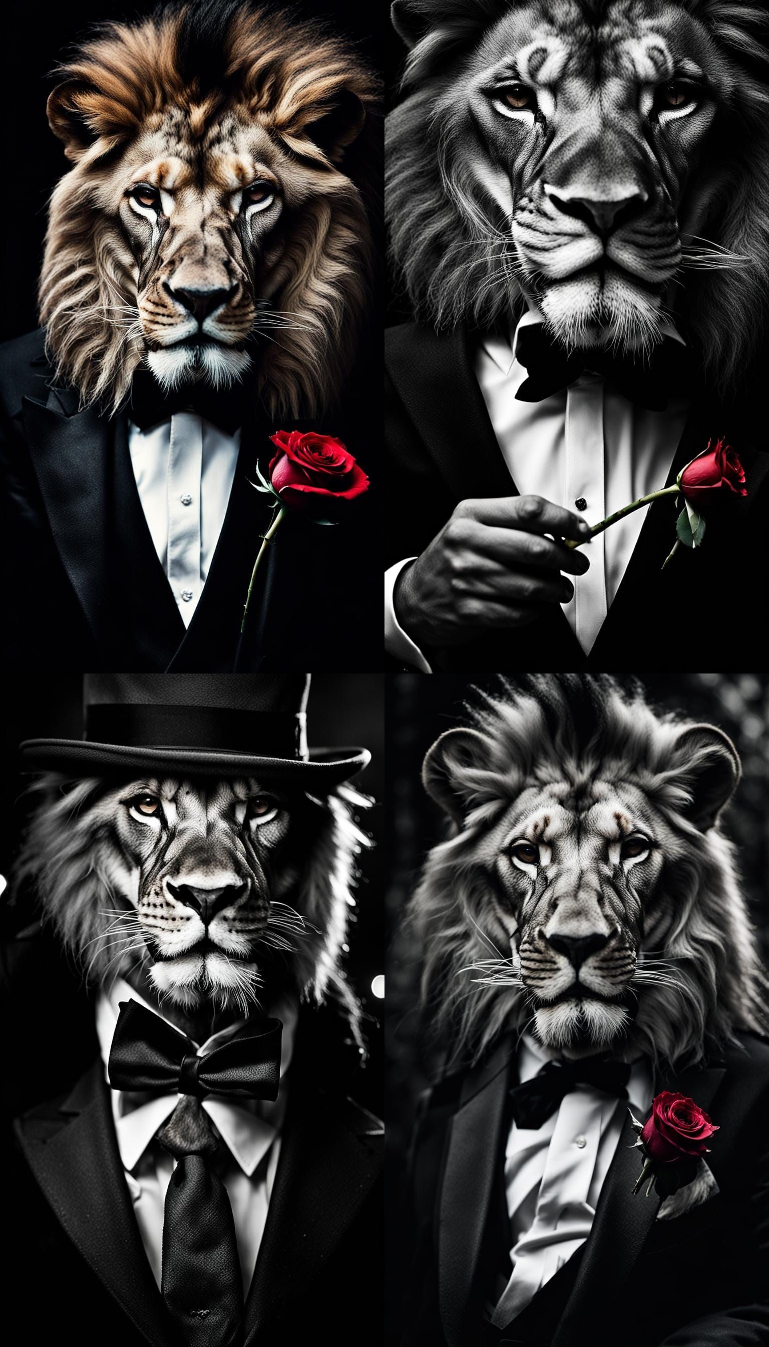 lion in a tuxedo lion smoking a cigar, lion with a scar on one eye ...