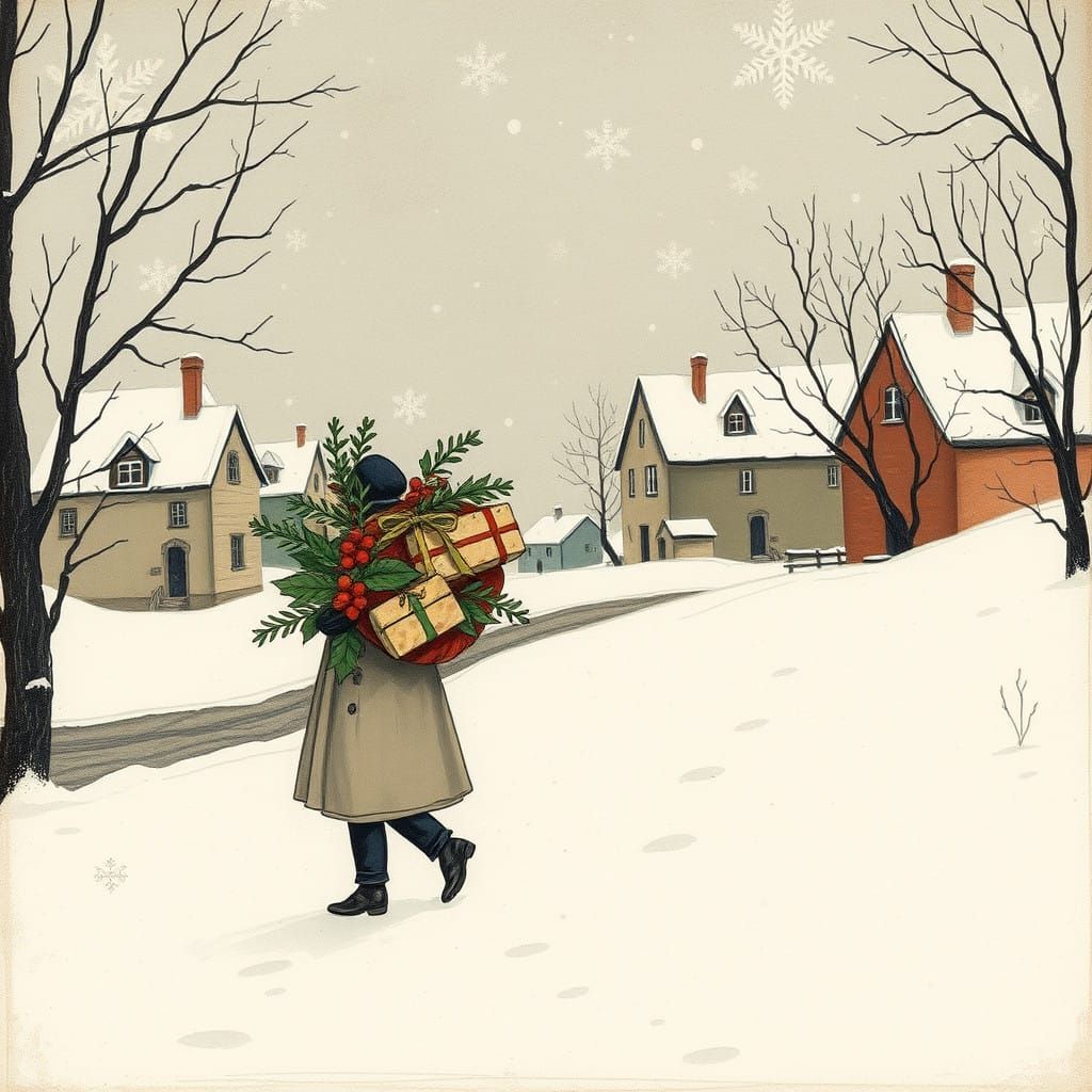 Whimsical French Winter Scene in Elegant Sketch St... - AI Art