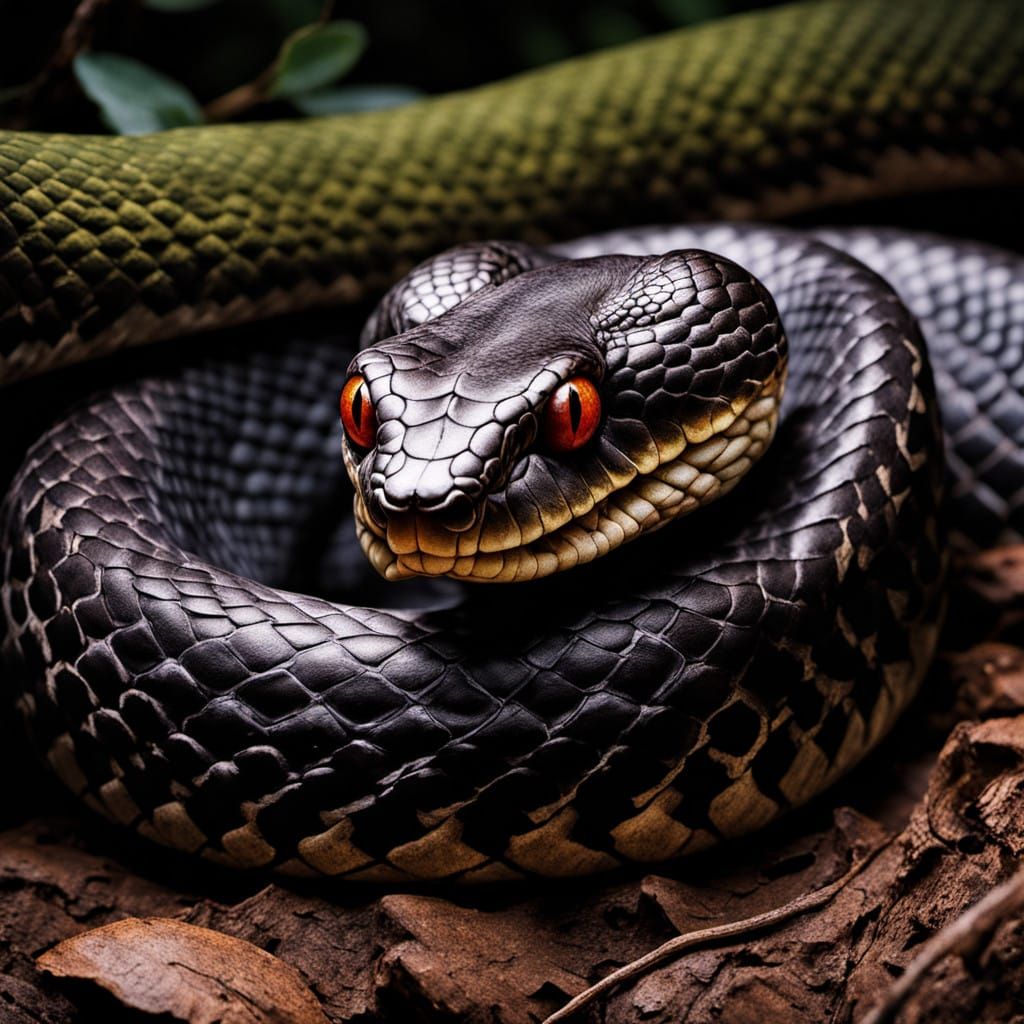 Majestic Cobra Unveils Ruby Red Eyes - AI Art