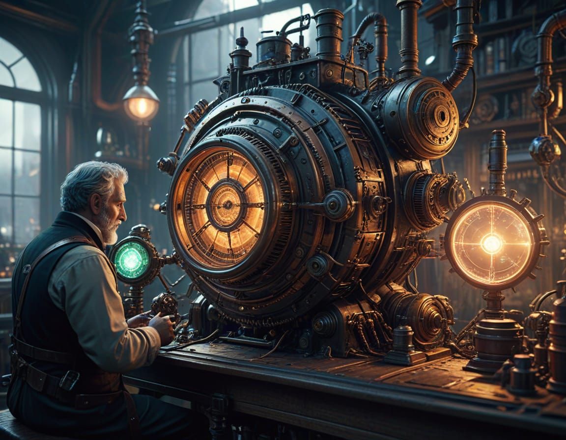 Inventor at work #1 - Steampunk Inventor at Work in a Victor...