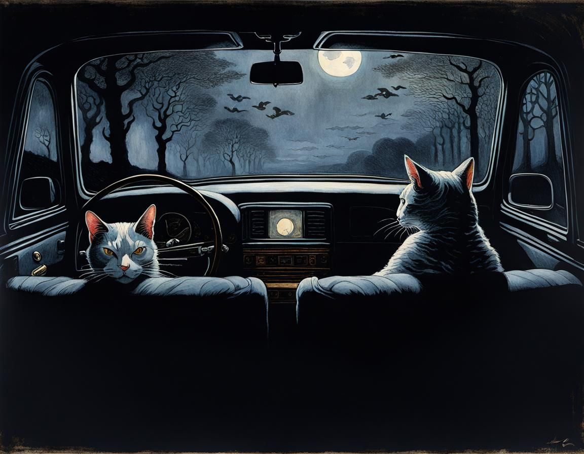 Cool Cats car ride, soft dark moody masterpiece By James Ensor, William ...