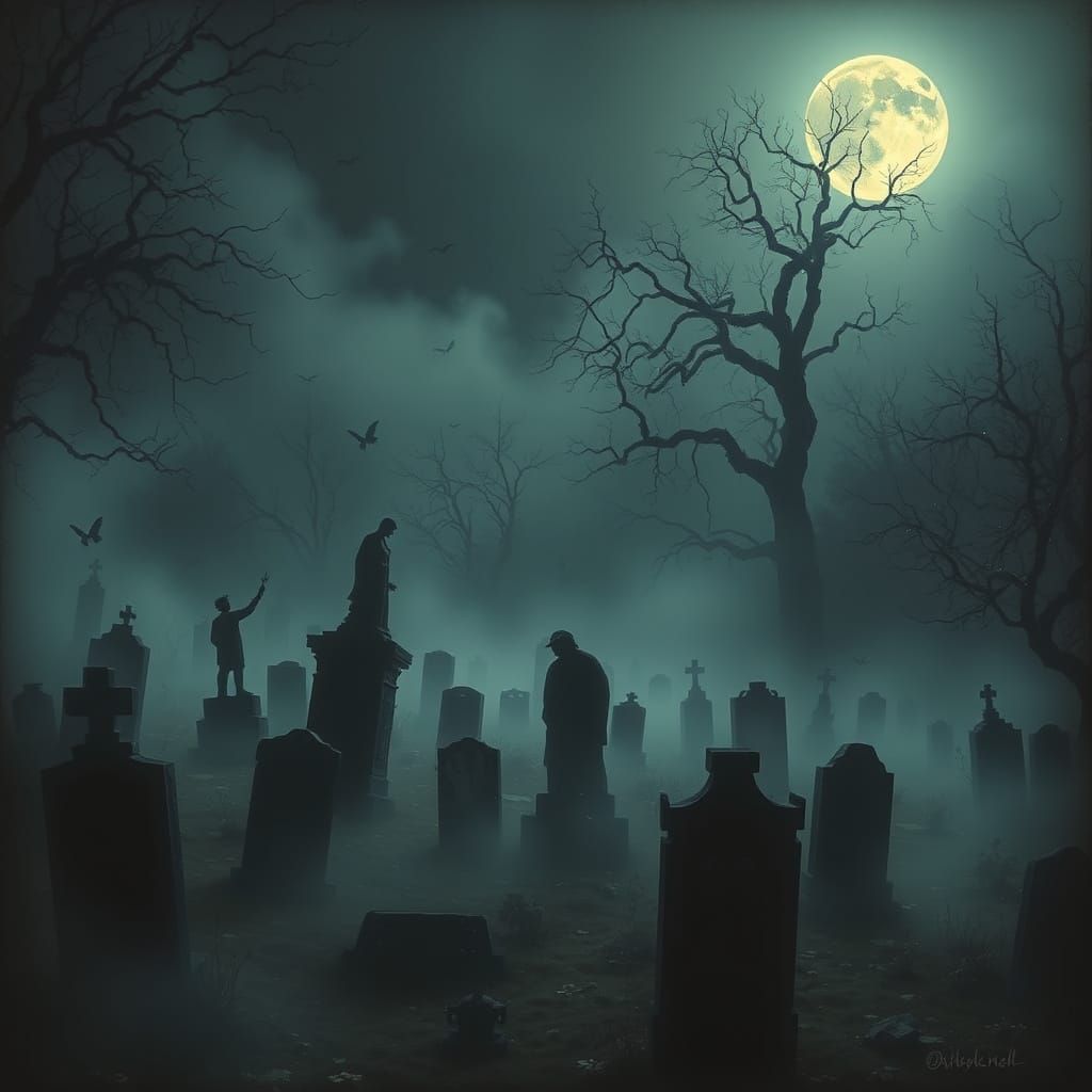 Haunted cemetery - Moonlit Haunted Cemetery in Gothic Atmos...