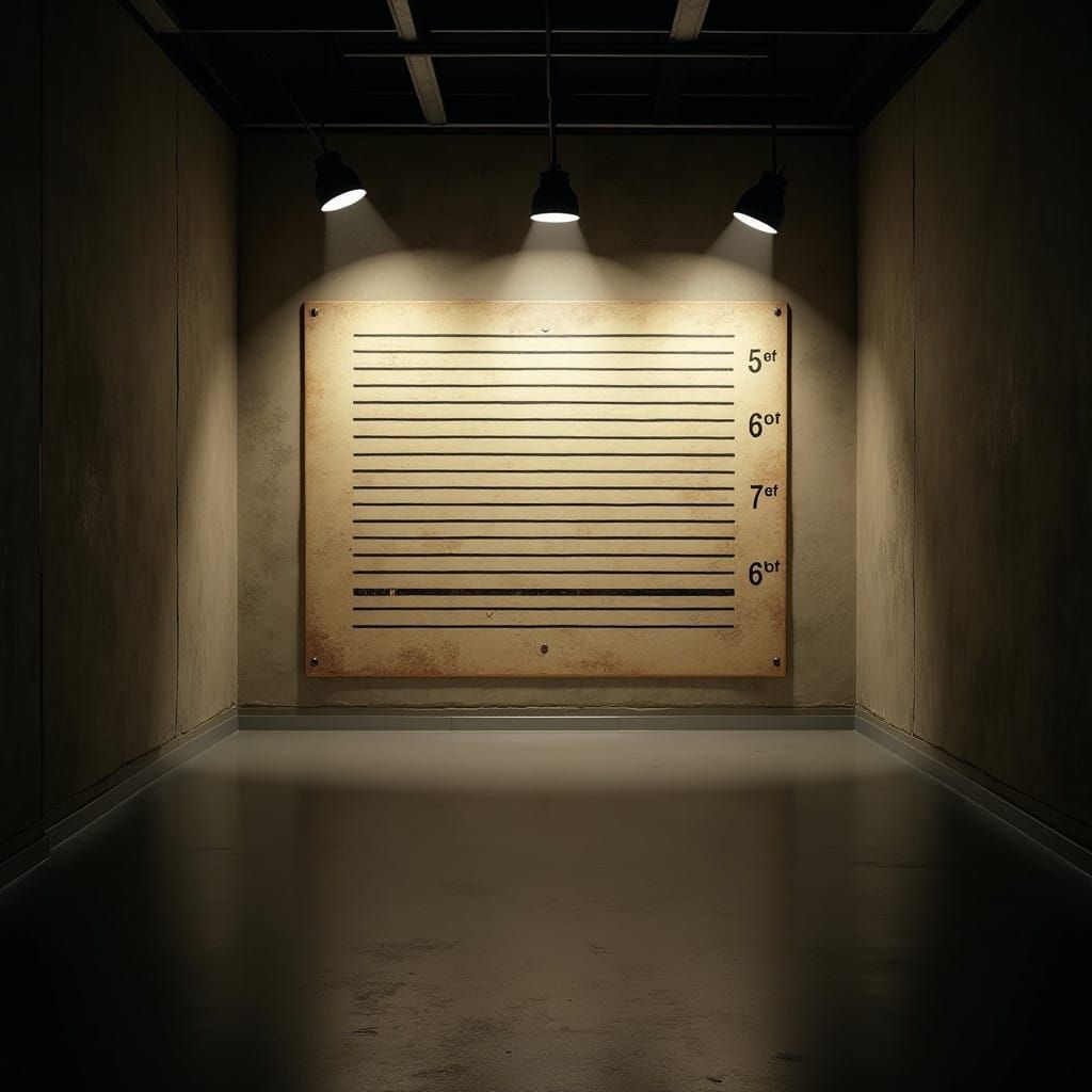 Gritty Police Lineup Room in Film Noir Style - AI Art