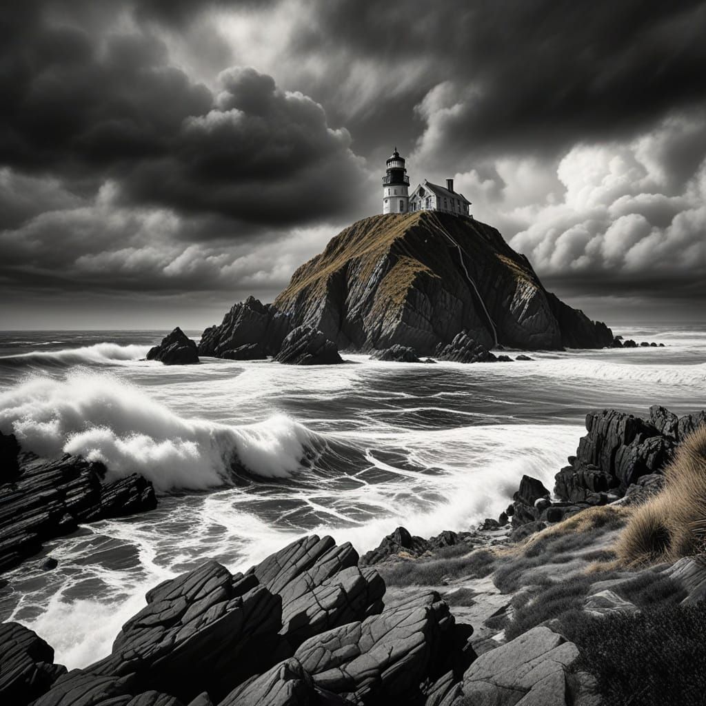 Hyperdetailed Charcoal Drawing of Nugget Point Lig... - AI Art