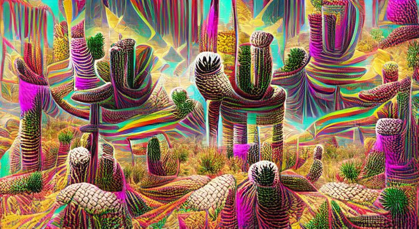 Psychedelic saguaro cactus desert | Maximalist Photo Illustration - AI ...