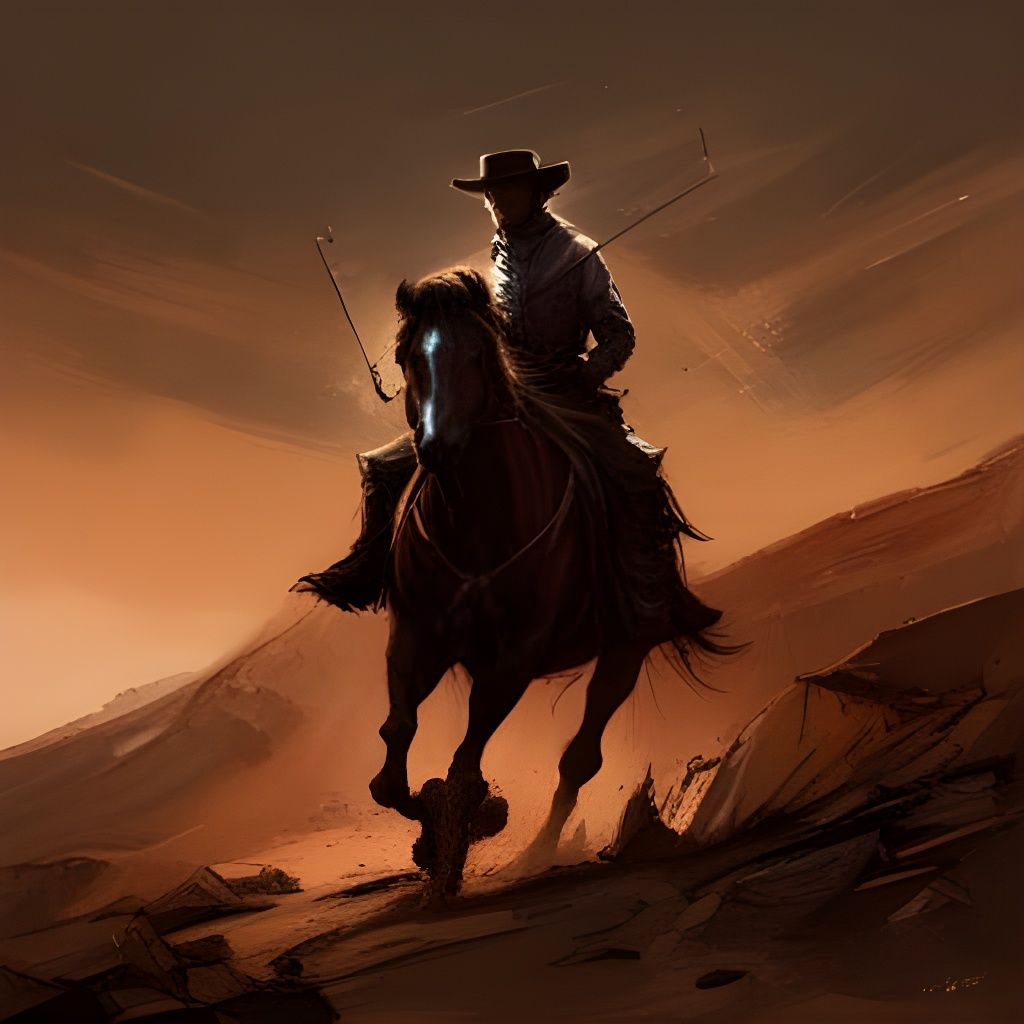"western cowboy and horse on the surface of mars at night!!!", textured ...