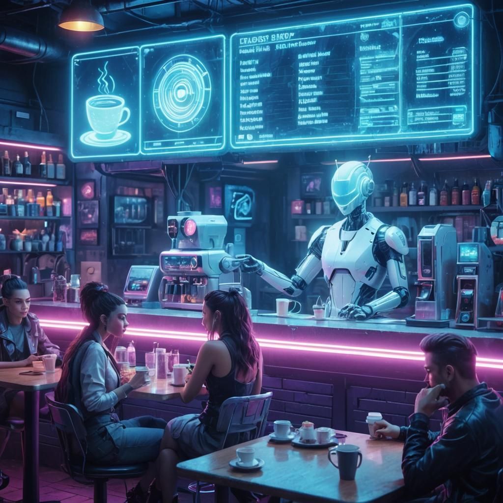 Cyberpunk Coffee Shop 6 - AI Generated Artwork - NightCafe Creator