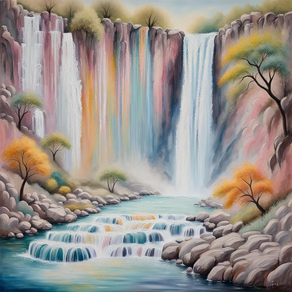 "WATERFALL ON COLORS OF 2023. PAINTING OF PASTELS AND WHITE TONES ...