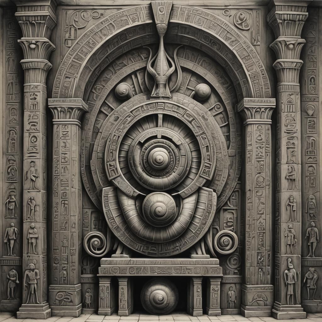 Gothic art depiction of an ancient Egyptian temple with dark, ornate ...