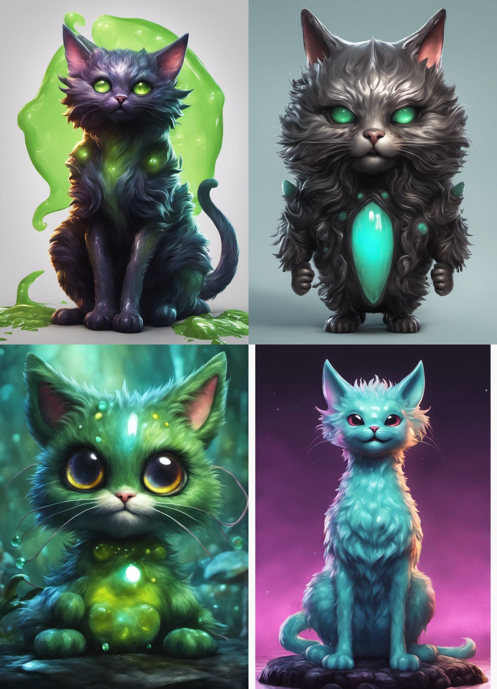 Full portrait, glossy textures, fluffy anthropomorphic alien cat ...
