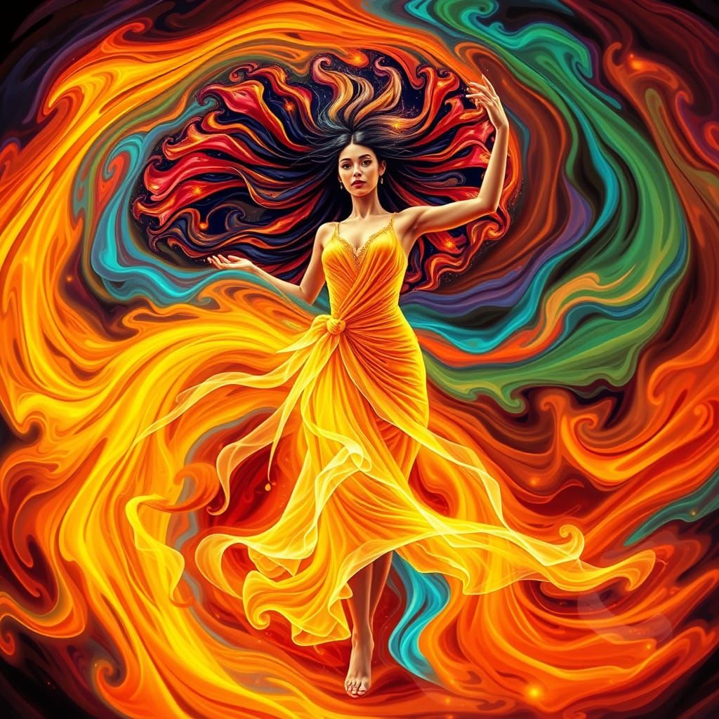 Cosmic Goddess Dances with Twisted Energy - AI Art