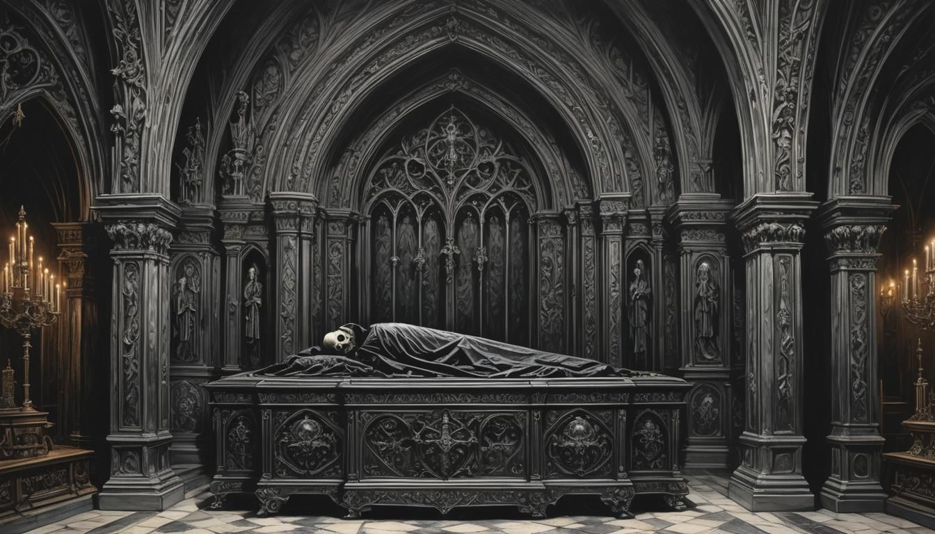 gothic all-black damask coffin open casket victorian dead vampire ...