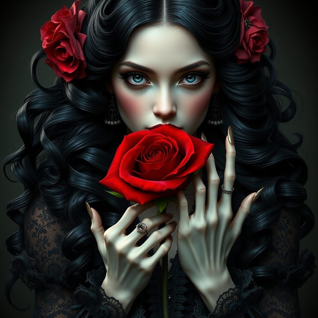 Gothic Rose - Hyperrealistic Gothic Portrait in Victorian St...