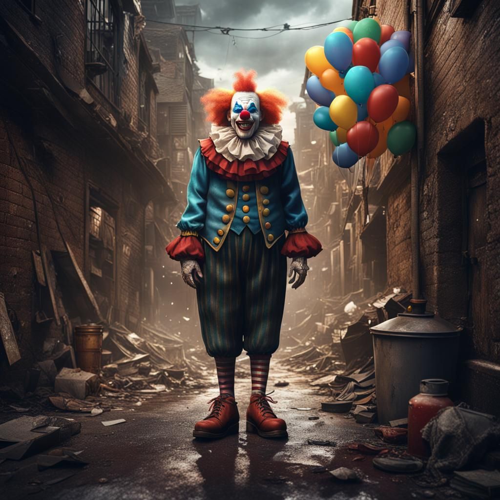 An old clown crying in a dirty alleyway. - AI Generated Artwork ...