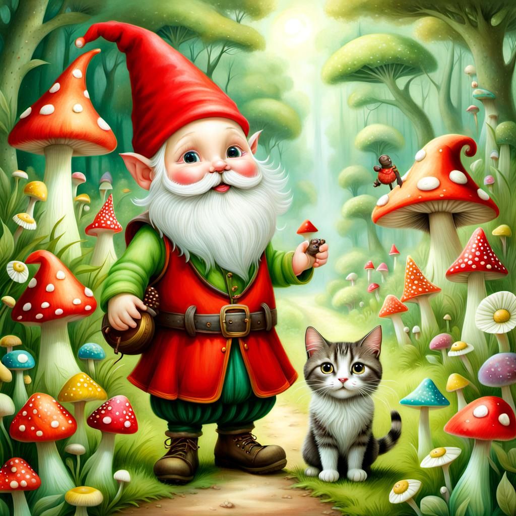 Gnome And Cat - AI Generated Artwork - NightCafe Creator